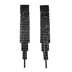 Statement Black Clip On Earrings Extra Long Earrings 1920s Earrings Art Deco Earrings Great Gatsby Earrings Flapper Earrings Statement Earrings Gun Metal Black Earrings Rhinestone Crystal Drop Earrings for Women (Black Clip-Ons)