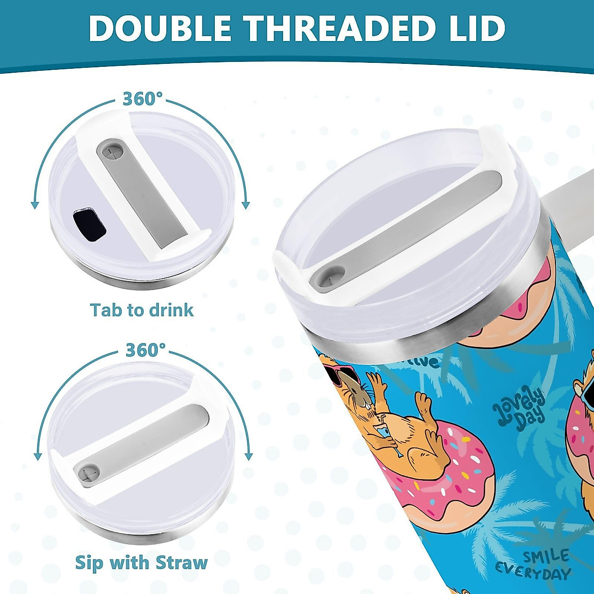 DIGTIA Stainless Steel Insulated Tumbler w/Handle & Straw, Sunglass Capybara Double Wall Vacuum Travel Coffee Mug Cup w/Lid, Leak-Proof Sports Summer Beach Water Bottle,30oz