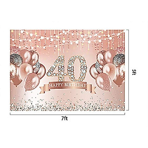 Lofaris Rose Gold Happy 40th Birthday Backdrop Shiny(Not Gliiter) Diamonds and Balloons Lights Birthday Background Forty Years Old Age Women Birthday Party Decorations Cake Table Banner 7x5ft Vinly
