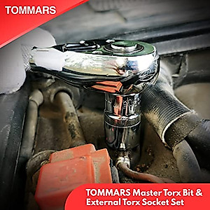 TOMMARS 60-Pc Master Torx Bit Socket and External Socket Set 1/4", 3/8", 1/2" Drive, S2 Steel Bits, CRV Sockets E4-E24, T6-T70,TT6-TT70,TP8-TP60