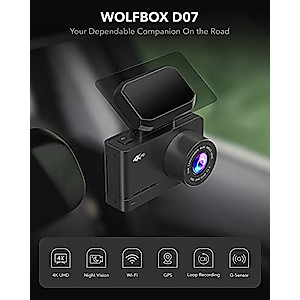 WOLFBOX Dash Cam Front and Rear, D07 4K Dash Camera for Cars with WiFi GPS, 4K/2.5K + 1080P Dual Dashcam with 2.45" LCD, 170°FOV, Night Vision, Loop Recording, Smart Parking Monitor, Magnetic Mount
