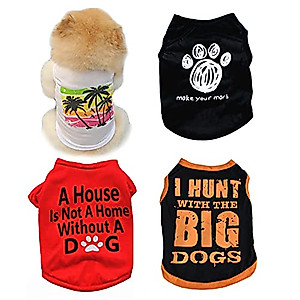 SVVOOD 4PCS Dog Clothes Small Dogs Boy Girl Pet Puppy Tshirts Chihuahua Yorkies Clothes Boy Summer Vest Pet Outfits Dog Cats Shirt Apparel Accessories Small Dogs (Large（8-12lb)