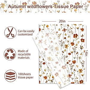 JarThenaAMCS 100 Sheets Fall Floral Tissue Paper Autumn Wildflower Gift Wrapping Paper Flower DIY Art Craft Tissue for Thanksgiving Wedding Birthday Party Decor, 14 x 20 Inch