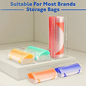 Ziplock Food Bag Storage Organizer, Acrylic Drawer Baggie Organizer Plastic Bag Dispenser Holder for Gallon Slider Quart Freezer Sandwich Snack, for Ziploc Solimo Glad Bags - 5 Pack, Clear