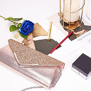 Women Evening Envelope Handbag Prom Sequin Clutch Purse Shoulder Cross Body Bag (Pink)