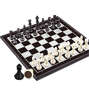 3-in-1 Magnetic Travel Chess Set - Includes Backgammon and Checkers. Compact Size (10 x 10 Inches)
