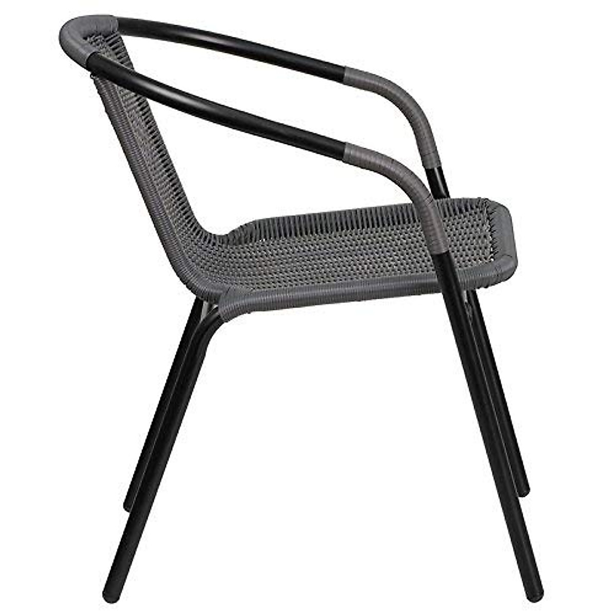 2 Pack Indoor or Outdoor Restaurant Chair with Black Frame Finish and Gray Rattan