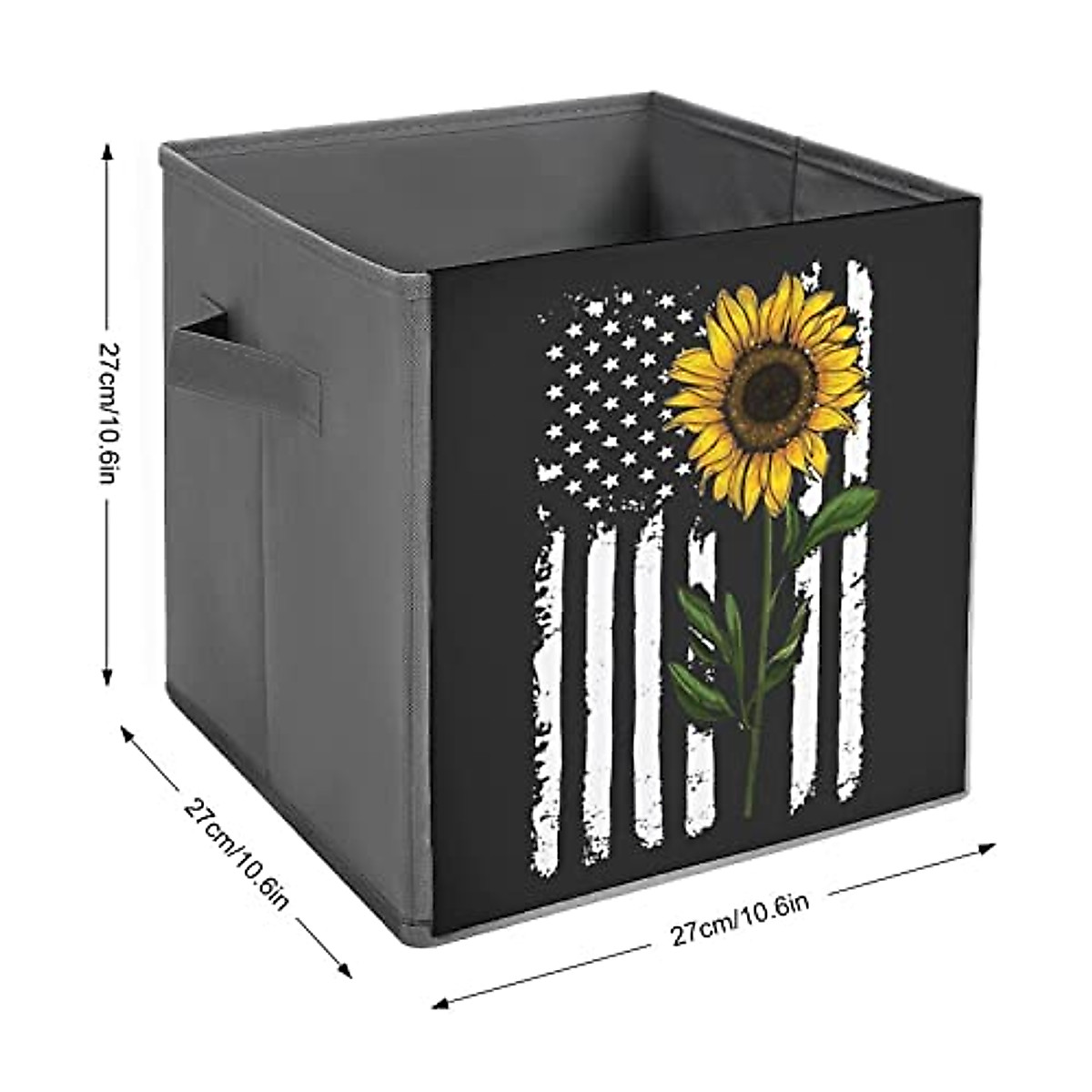 Sunflower American Flag Collapsible Storage Bins Basics Folding Fabric Storage Cubes Organizer Boxes with Handles