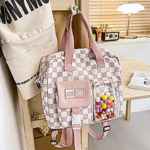 ASUYOERU Japanese Plaid Shoulder Backpack Korean Large Capacity Students Schoolbag, Pink, large 41*30*12cm
