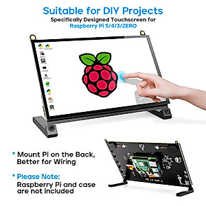 ROADOM Raspberry Pi Screen, 10.1’’ Touchscreen Monitor, IPS FHD 1024×600,Responsive and Smooth Touch,Dual Built-in Speakers,HDMI Input,Compatible with Raspberry Pi 5/4/3/Zero,Easy Assembly,Driver Free
