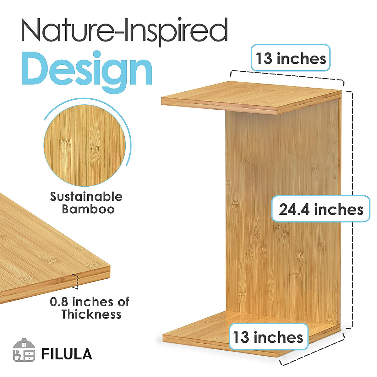 FILULA - Bamboo C Table and Coffee Table - All-in-One Solution for End Table, Coffee Table, Tray Table, Storage Bench, and Beyond