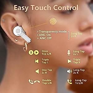 PEFONE Wireless Earbuds, in-Ear Bluetooth 5.3 Headphones ENC+ANC Noise Cancelling Earphones, Built-in Mic, Touch Control, USB Charging Case