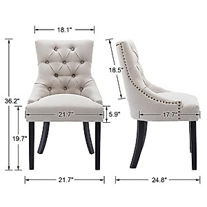 CIMOO Linen Dining Chairs Set of 2 Mid Century Modern Tufted Accent with Solid Wooden Legs Nailhead Trim Room Leisure Padded side for Room/Kitchen/Living Room, Beige, Linen-beige-2pcs