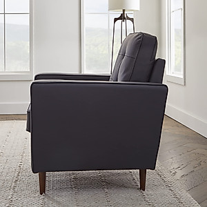 Edenbrook Lynnwood Upholstered Accent Chair - Living Room Furniture - Office - Bedroom - Mid-Century Modern Design - Armchair - Buttonless Tufting - Simple Assembly - Solid Frame - Black Faux Leather