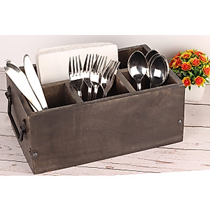 ARTISENIA Mother's Day Gifts Wooden Kitchen Utensil Holder With 4 Compartments Wood Utensil Organizer for Cutlery, Napkins, Cups Caddy Organizer