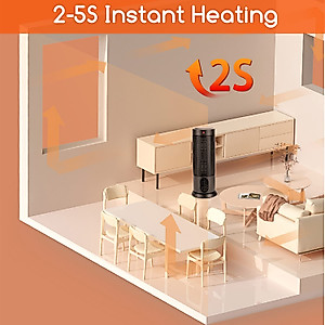 Portable Space Heater for Indoor Use, 250 ft² 1500W Ceramic Oscillating Heater with Thermostat, Tip-Over and Overheat Protection for Office and Room