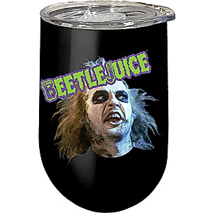 Spoontiques Beetlejuice - Insulated Wine Tumbler with Lid – Double Wall Stainless Steel Stemless Wine Glass – 16oz - 5 5/8” Tall