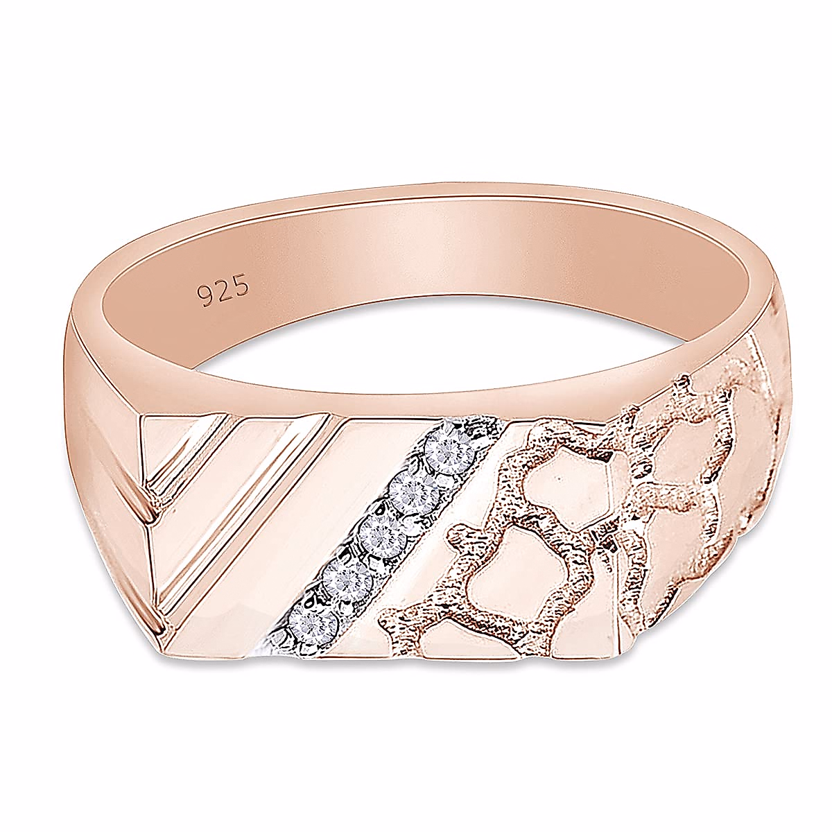 14k Rose Gold Over 925 Sterling Silver Cubic Zirconia Nugget Ring, Ring Size 7