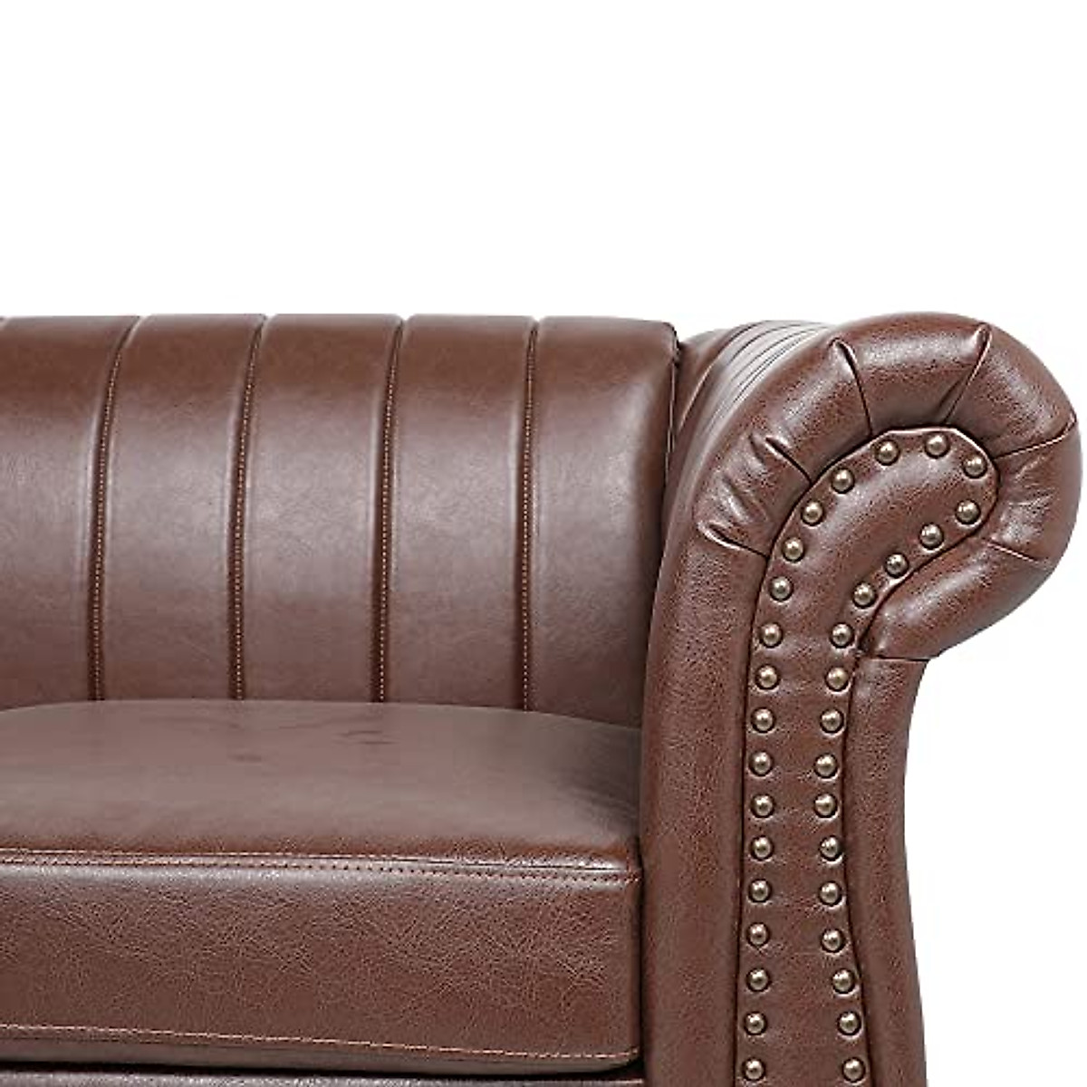 ONCIN Chesterfield Sofa for Living Room, 3 Seater Sofa Couch Faux Leather Fabric Home Seating Couch Sofa for Home Furniture (Dark Brown)