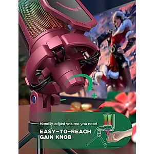 FIFINE AmpliGame PC Gaming Streaming USB Microphone, RGB Desktop Microphone for Computer/Mac/PS4/PS5, Podcast, Recording, TikTok, Game Chat, Condenser Mic with Pop Filter, Shock Mount - Red