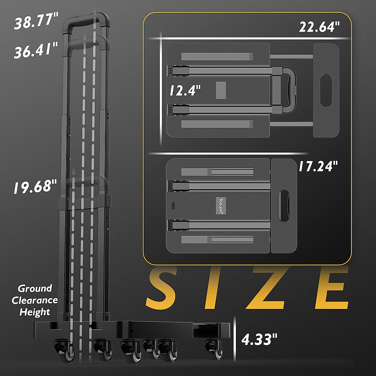 TOOLIOM Folding Hand Truck, 500 lbs Heavy Duty Foldable Luggage Cart with 6 Wheels & 2 Elastic Ropes, Portable Collapsible Dolly Cart with Extendable Base