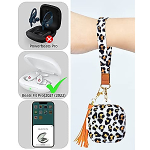Beats Fit Pro Case Cover with Wristlet Keychain, Cute Luminous YOPICKERN Silicone Earbuds Case with Wrist Key Lanyard for Beats Fit Pro 2021/2022, Gift for Women, Leopard