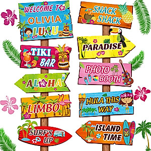 Jetec 20 Pieces Luau Party Welcome Sign, Tropical Hawaiian Summer Themed Decorations Sign Front Door with 4 Sheet Stickers