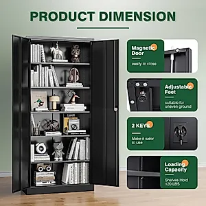 Letaya Metal Garage Storage Cabinets with Lock Door and Adjustable Shelves, Steel Tool Cabinets for Home,Office,Warehouse Organisieren (Black)