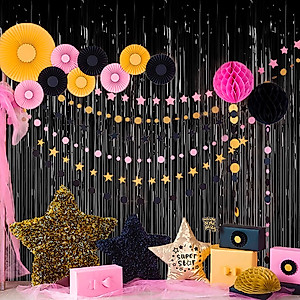 Dazzle Bright Backdrop Curtain, 3FT x 8FT Metallic Tinsel Foil Fringe Curtains Photo Booth Background for Baby Shower Party Birthday Wedding Engagement Bridal Shower (4, Black)