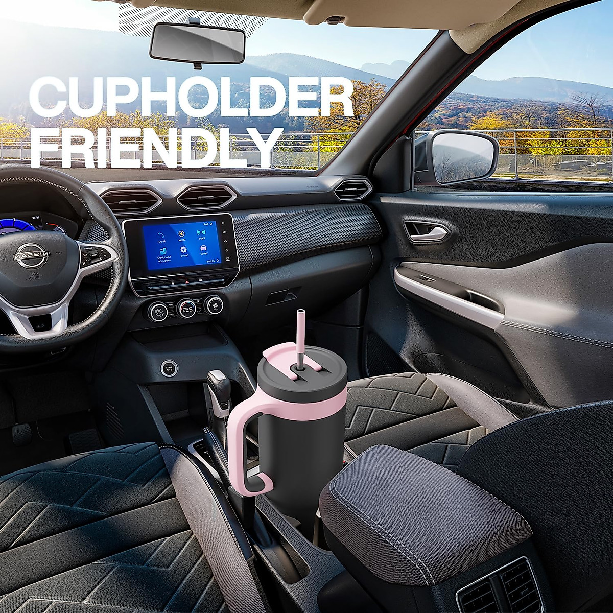 POWCAN 40 oz Tumbler with Handle, 2-in-1 Straw and Sip Lid, Leakproof, Dishwasher Safe, Insulated Stainless Steel Travel Coffee Mug, Keeps Cold for 34 Hours, Fits in Car Cup Holder (Barbie)