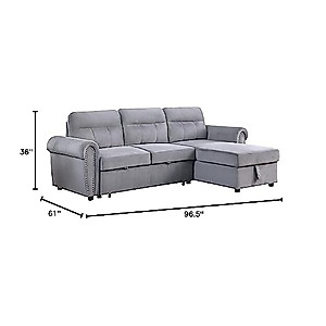 Lilola Home Ashton Gray Velvet Fabric Reversible Sleeper Sectional Sofa Chaise