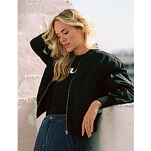 Zeagoo Womens Classic Quilted Jacket Short Bomber Jacket Coat, Black, Large