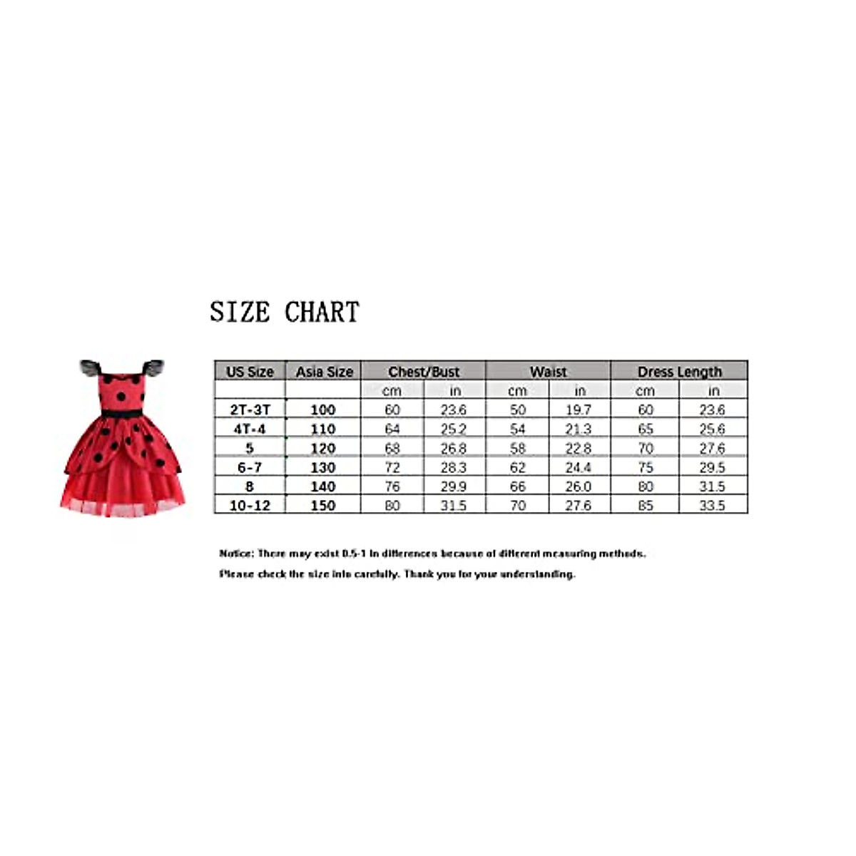 ReliParty Ladybug Dress for Girls with Mask and Bag Costume for Kids Dress Up Costume Birthday Halloween Christmas,2T-3T/100