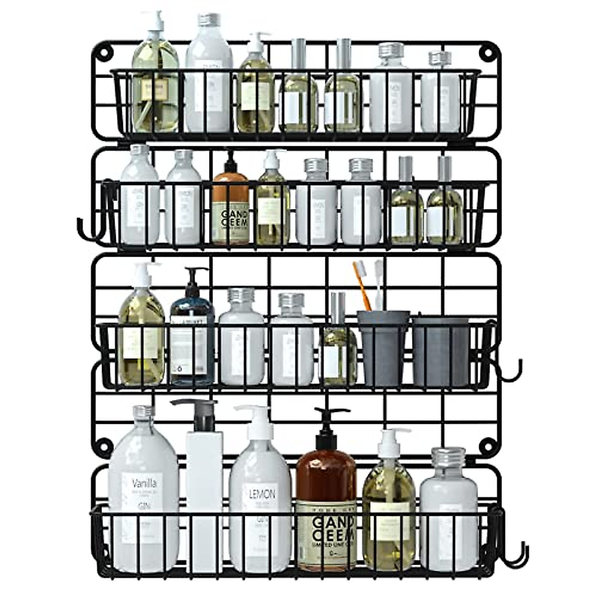 Shower Caddy Bathroom Shelf Rack, Wall Mount for Hanging Shampoo Conditioner - 4-Tier Storage Organizer with Hooks, Rustproof SUS304 Stainless Steel, No Drilling Adhesive Wall Mounted Shower Basket