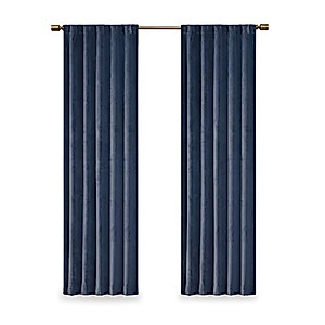 SUN SMART 510 Design Colt Darkening Poly Velvet -Rod Pocket/Back Tab Treatment Curtain Set Window Panel Pair Blackout Drapes for Bedroom Living Room and Dorm, 37x84, Navy, 2 Piece