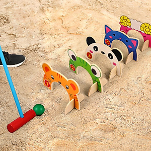 Toddmomy 1Set Wooden Croquet Set,Kids Animals Croquet Set Indoor Outdoor Croquet Game Set for Boys and Girls Gift