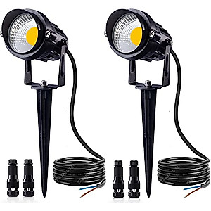 SUNVIE 12W LED Low Voltage Landscape Lights, Outdoor 12V 3000K Warm White (900LM) Waterproof Garden Pathway Lights Wall Tree Flag Spotlights with Spike Stand, 2 Pack with Connector