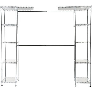 Amazon Basics Expandable Metal Hanging Storage Organizer Rack Wardrobe with Shelves, 14"-63" x 58"-72", Chrome & Collapsible Fabric Storage Cubes Organizer with Handles, Beige - Pack of 6