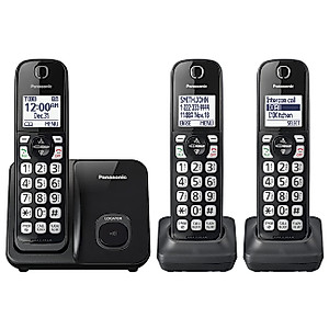 Panasonic Cordless Phone System, Expandable Home Phone with Call Blocking, Bilingual Caller ID and High-Contrast Display, 3 Handset - KX-TGD613B (Black)