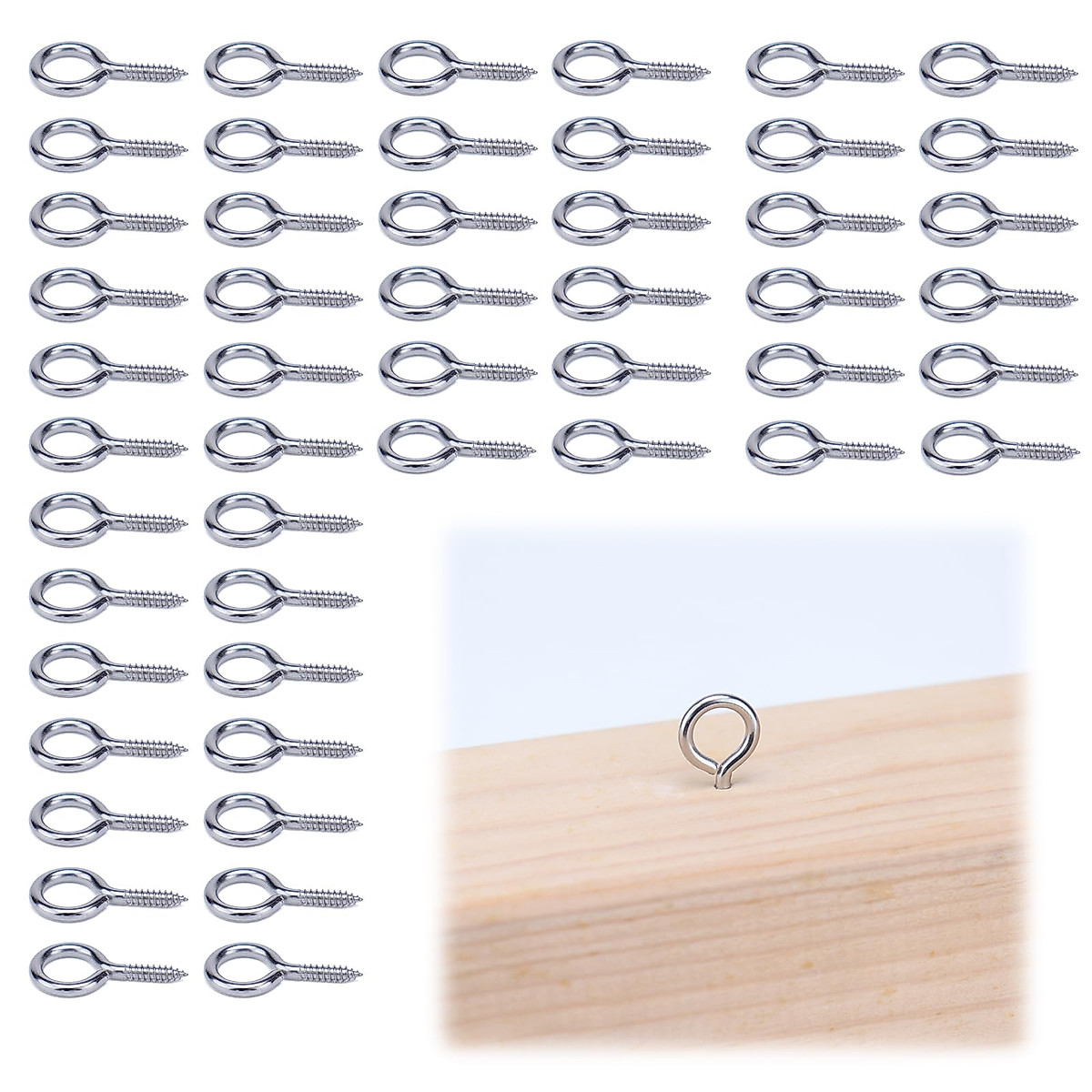 Muzata 50pack 7/8’’ M3 Screw Eye Hook Wood Screws Metal Hook T316 Stainless Steel for Wood Securing Cable Wire Terminal Ring Eyelet Self Tapping Eye Bolt Indoor Outdoor CN18 HN2