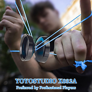 YOYOSTUDIO Yoyo Professional Unresponsive Yoyos with Dual Aluminum Alloy Rings, Pro Tricks Yo yos for Adults, Metal Yoyo for Kids Beginners with Strings, Gloves & Case Black and Blue (Black Ring)