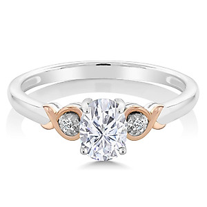 Gem Stone King 925 Sterling Silver and 10K Rose Gold 7X5MM Oval Gemstone Birthstone and Diamond Accent Engagement Ring | Wedding Anniversary Promise Ring For Women | Available In Size 5-9