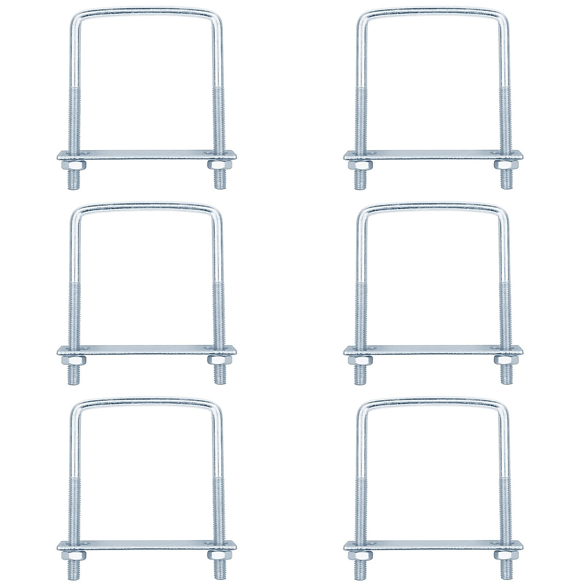 6 Pcs Square U-Bolts 4 inch Inner Width, Galvanized Steel Square Trailer U-Bolt, Square Bend U-Bolts, U Clamps, Adjustable Length: 64-125mm(2-1/2"-5")