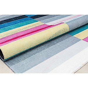 Rugs America Elizabeth Sutton Collection MI15A Flying Colors Stripe Mordern Multicolor Non-Shedding Living Room Bedroom Dining Home Office Area Rug, 5'3" x 7'0"