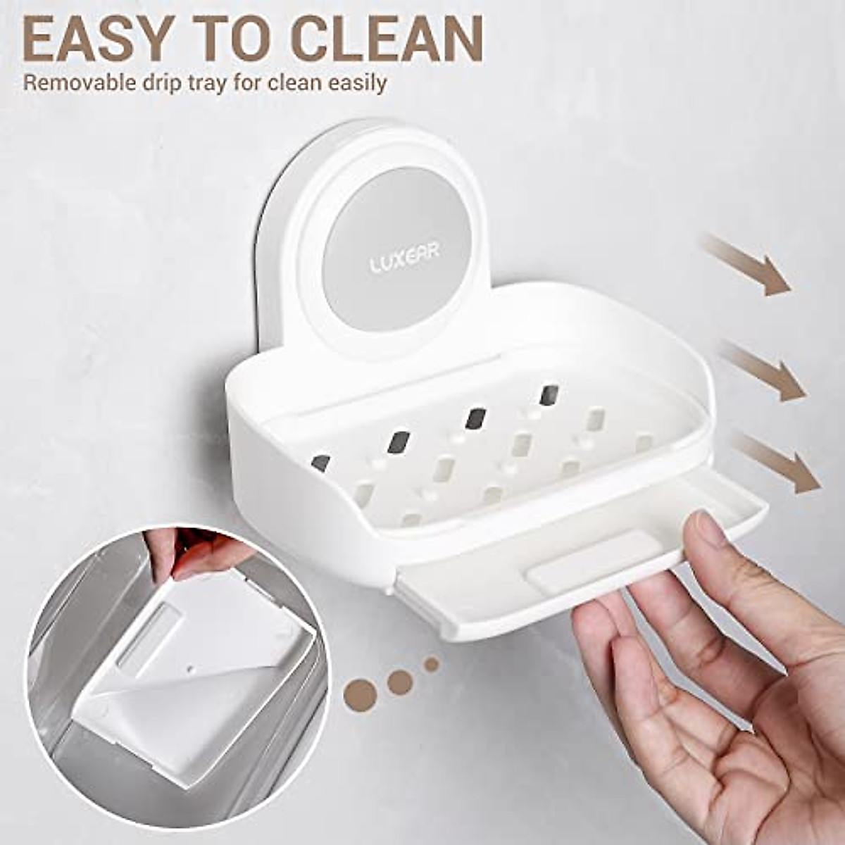 LUXEAR Shower Caddy Suction Cup Sets Shower Shelf Basket + Soap Dish Holder + 4 pack update replacement hooks suction cup for bathroom and kitchen