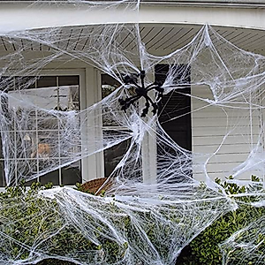 TAOMOCO 1200 sqft Halloween Spider Web Decorations Super Stretch White Webbing Spooky Cobwebs with Fake Spiders for Indoor Outdoor Halloween Party Decorations Bar Haunted House