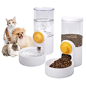 DricRoda Pet Feeder Waterer Hanging Dog Cat Food Water Dispenser, Automatic Gravity Feeder Waterer Set for Cage Pets, Travel Food Water Bowl Rabbit Feeder for Ferret Small and Medium Animals, White