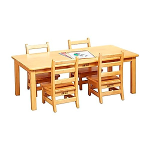 ECR4Kids 24in x 48in Rectangular Hardwood Table with 16in Legs and Four 8in Chairs, Kids Furniture, Honey