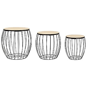 SLGSDMJ Vintage Coffee Table Set 3 Pieces Round Tabletop Furniture Side End Table with Metal Legs for Living Room, Bedroom, Office Poplar Plywood Iron