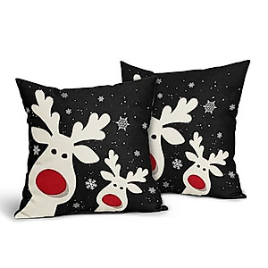 aportt Deer Christmas Pillow Covers 20X20 Inch Winter Black Snowflake Reindeer Decorative Pillow Cases Merry Christmas Holiday Square Throw Pillows Set of 2 Home Decor for Sofa Couch Bedroom Outdoor